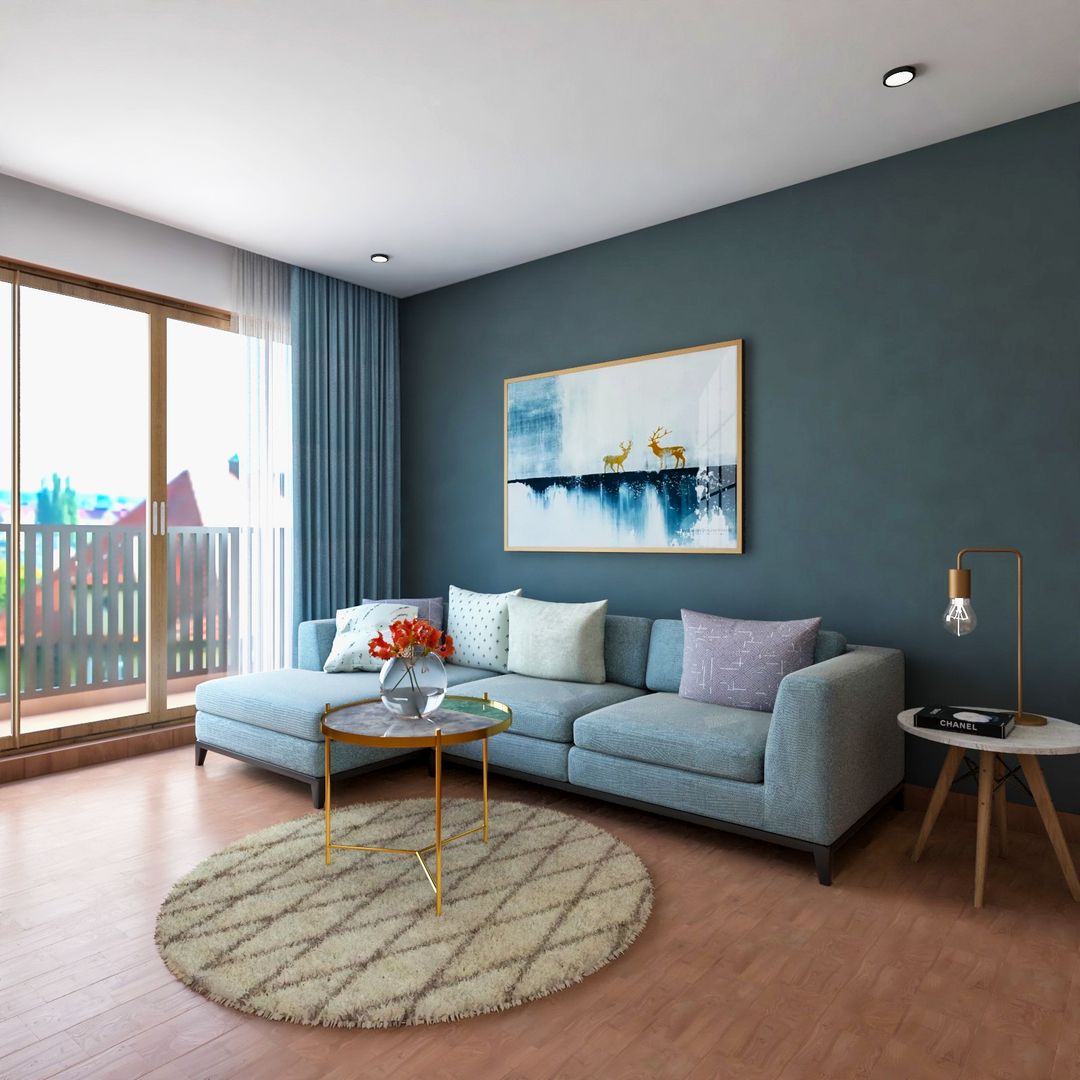 Living Room Brown Rectangle Flooring Design | Livspace