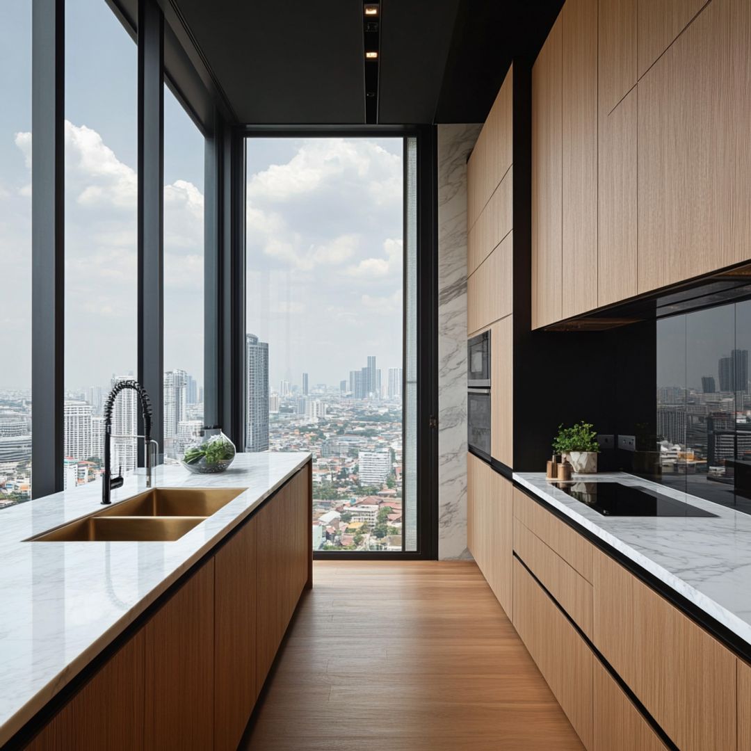 Contemporary Parallel Kitchen Design with Suede Finish Cabinets and ...