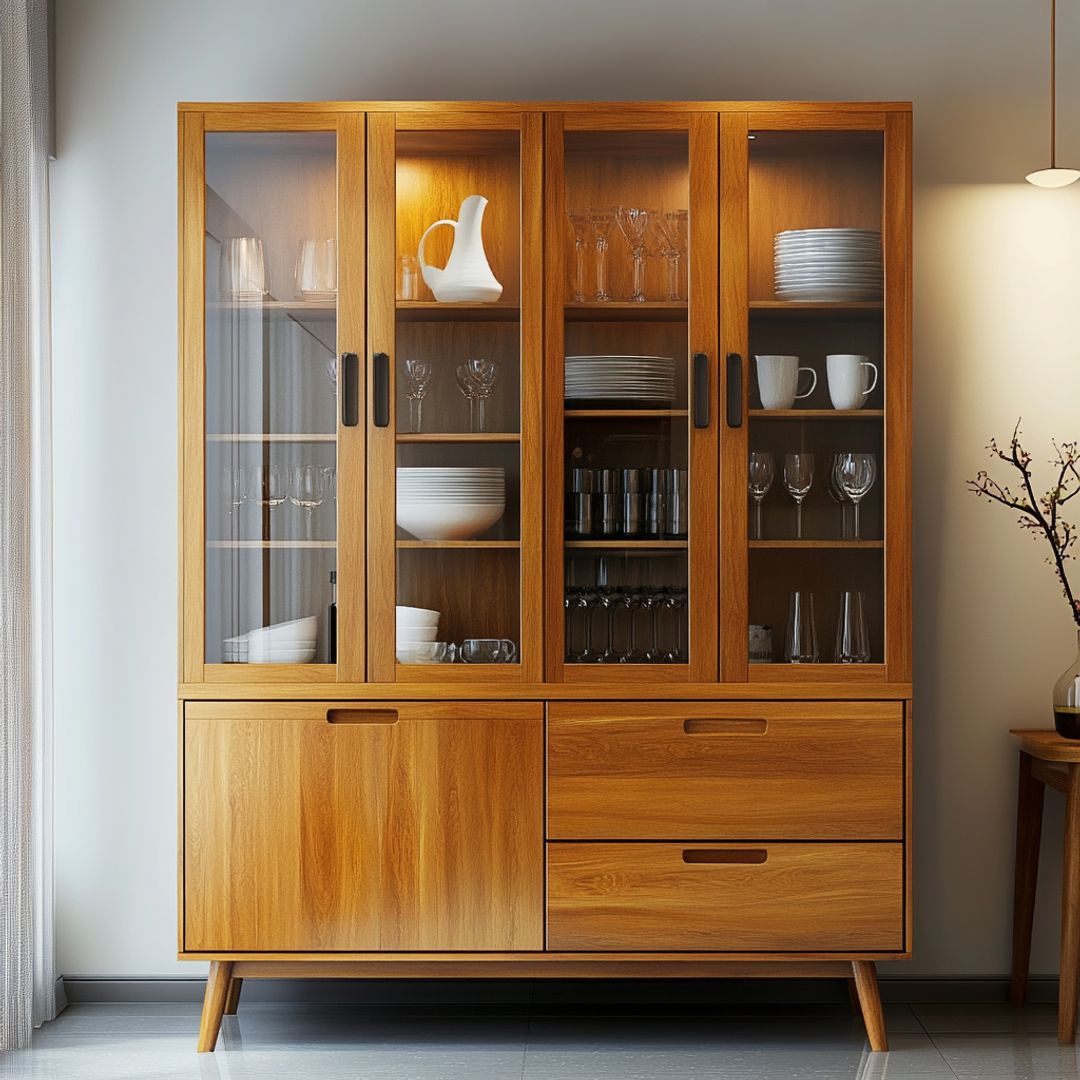 Contemporary Crockery Unit Design in Light Oak With Glass Doors and ...