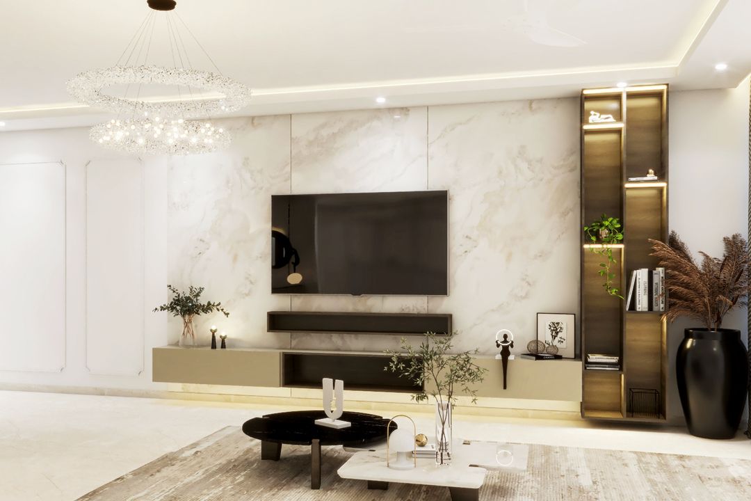 Contemporary Wall-Mounted TV Unit Design with Marble Panel and Dual ...