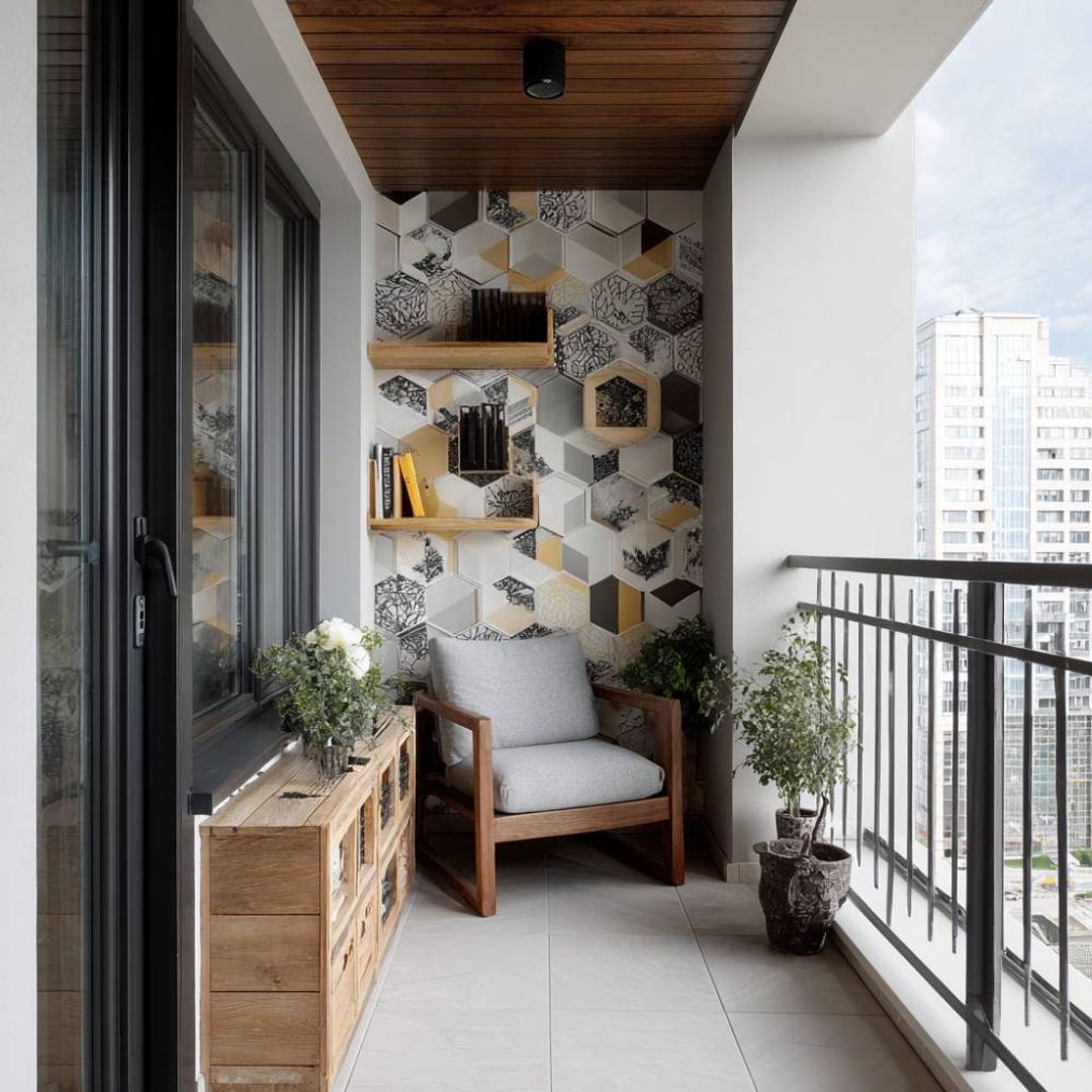 Contemporary Balcony Design with Tiles, Wooden Touches and Compact ...