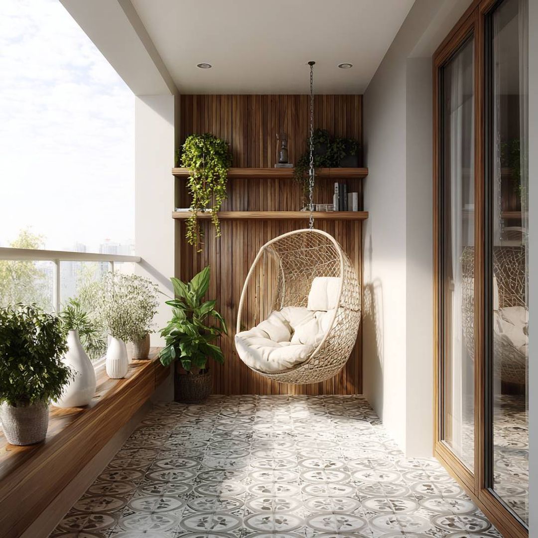 Wall Panelling Louvers Modern Balcony Design with Vertical Plants and ...