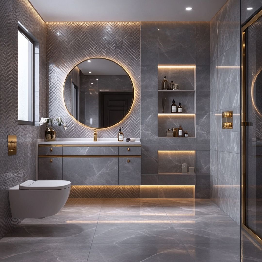 Modern Grey Square Flooring Design With Gloss Finish and Marble ...