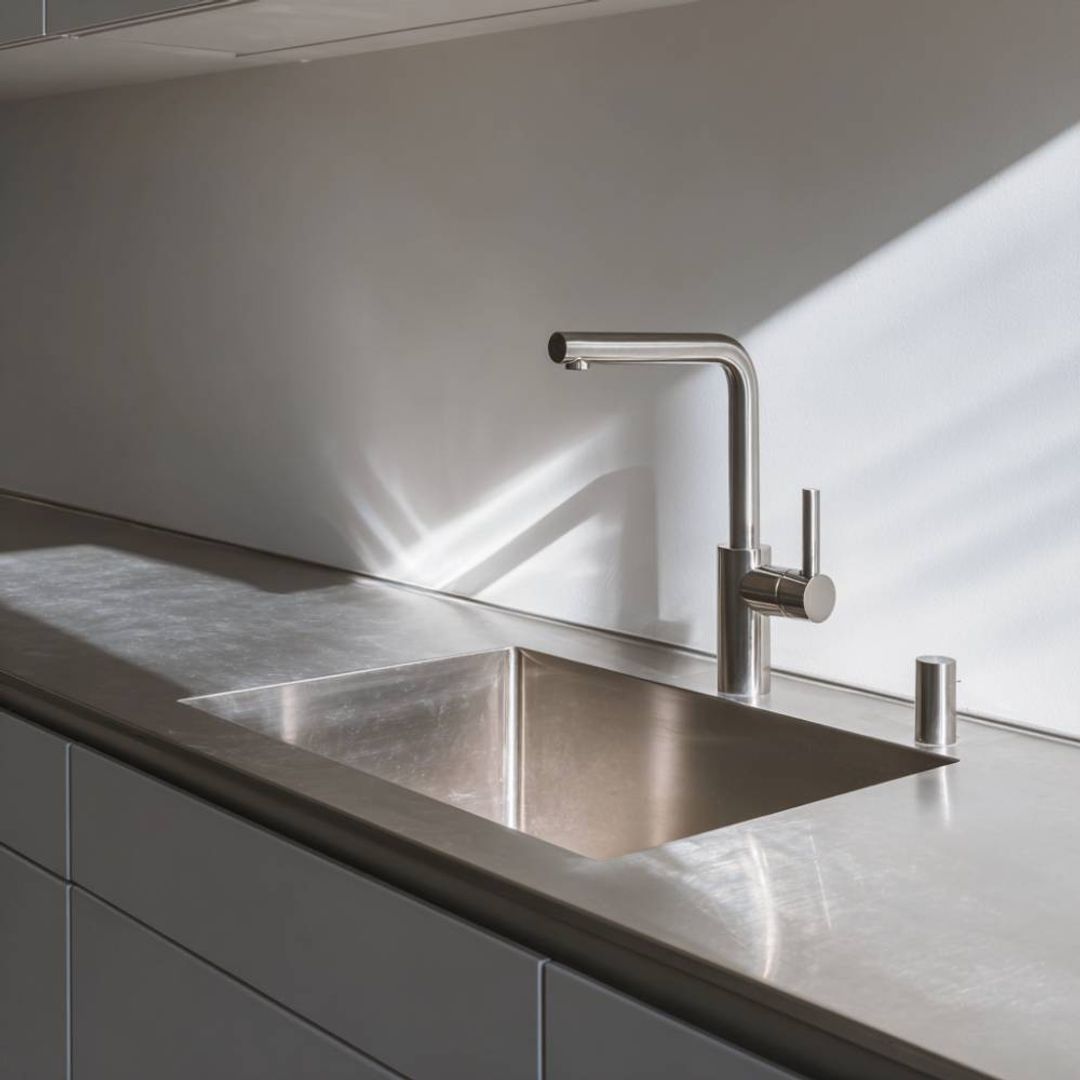 Integrated Quartz Kitchen Sink Design with Compact Single Bowl | Livspace