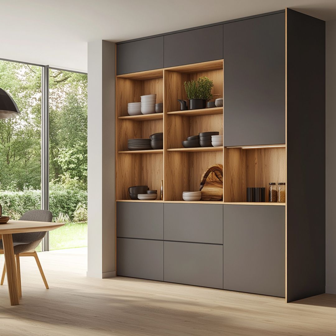 Crockery Unit Design with Contemporary Built-in Lighting and Handle ...