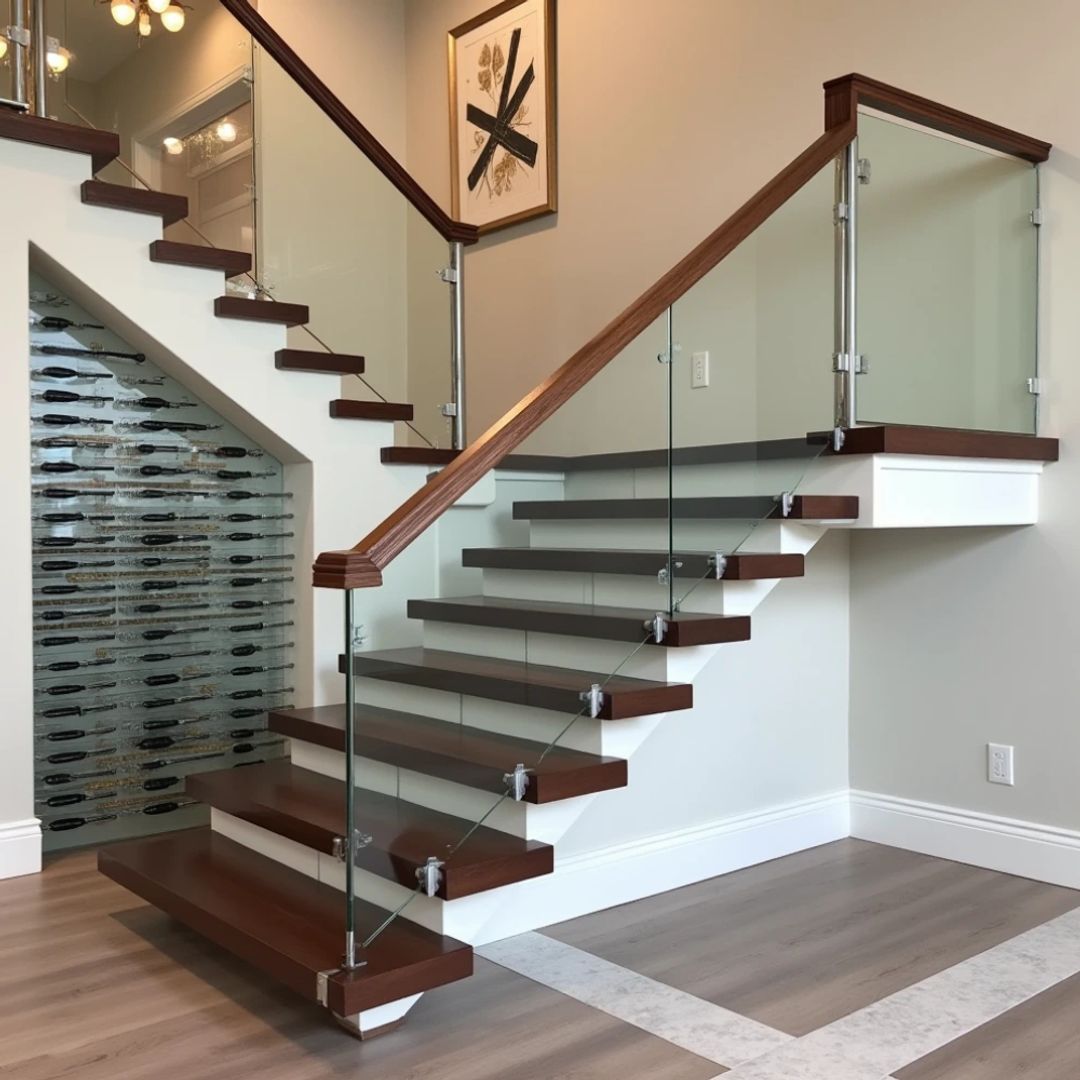 U-Shaped Staircase Design in Concrete and Wood for Mid-Century Modern ...