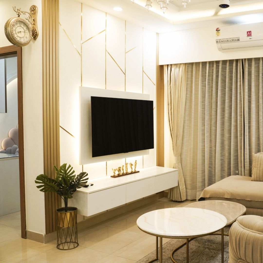 Floating TV Console Unit Design with High Gloss White Finish and ...