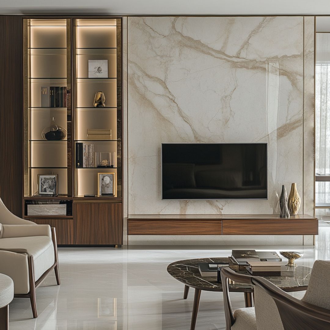 Mid-Century Modern TV Unit Design with Canadian Walnut Suede Laminate ...