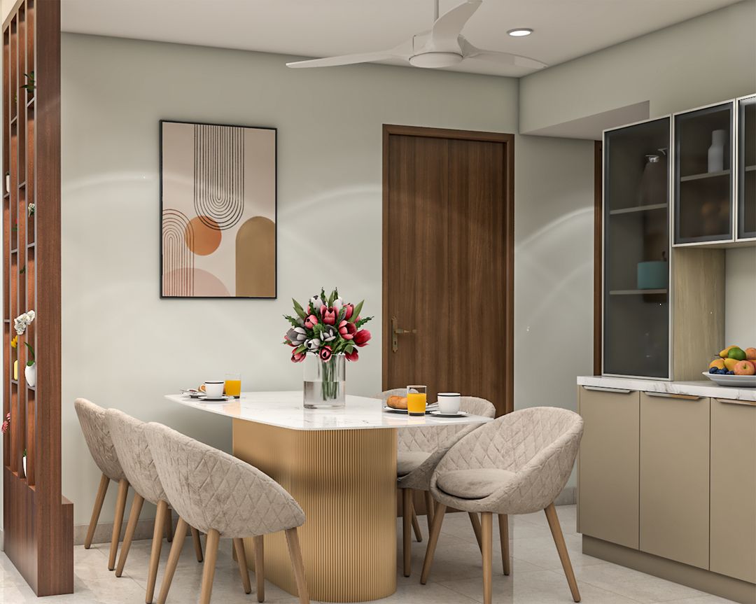 Modern Dining Room Design with Marble Table, Plush Seating and Storage ...