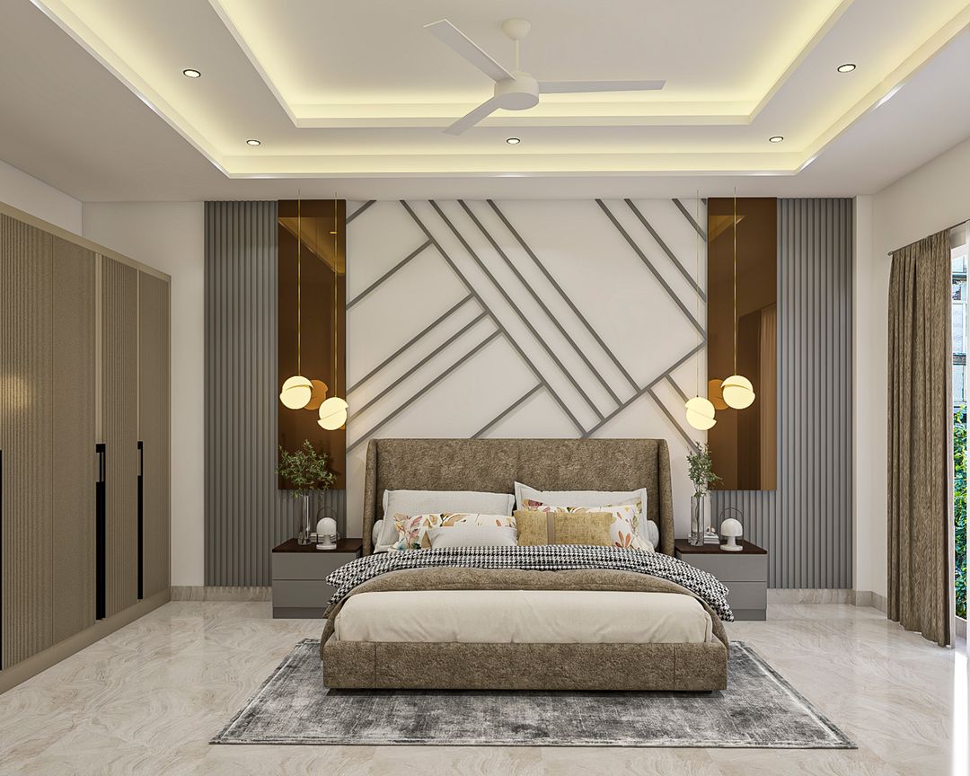Gypsum Contemporary Double Layer False Ceiling Design with Pendant and Cove Lighting | Livspace
