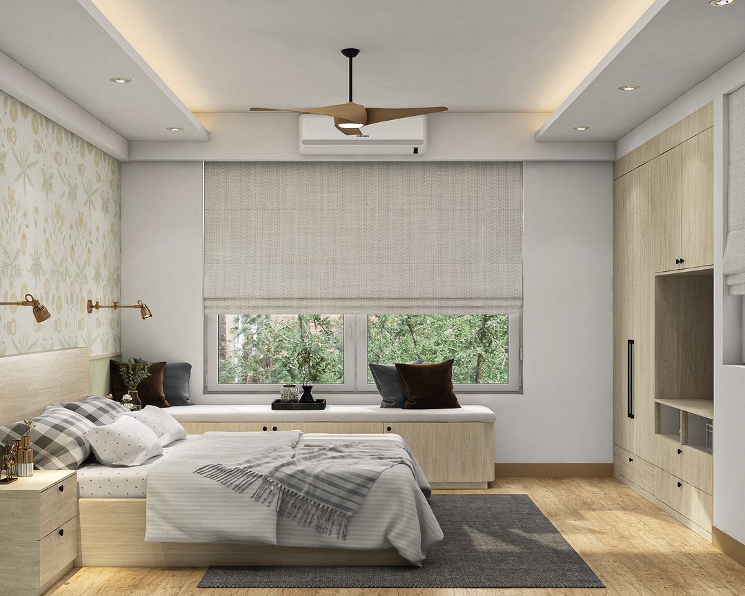 Modern Guest Bedroom Design with Vertical Panels and Platform Bed ...