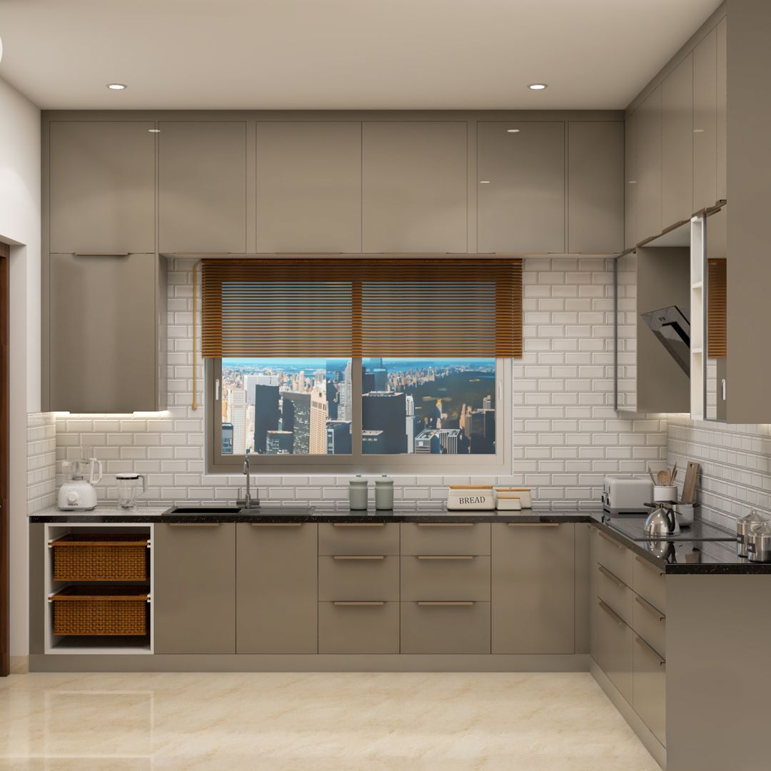 Contemporary Cappuccino L-Shaped Kitchen Design with Open Corner ...