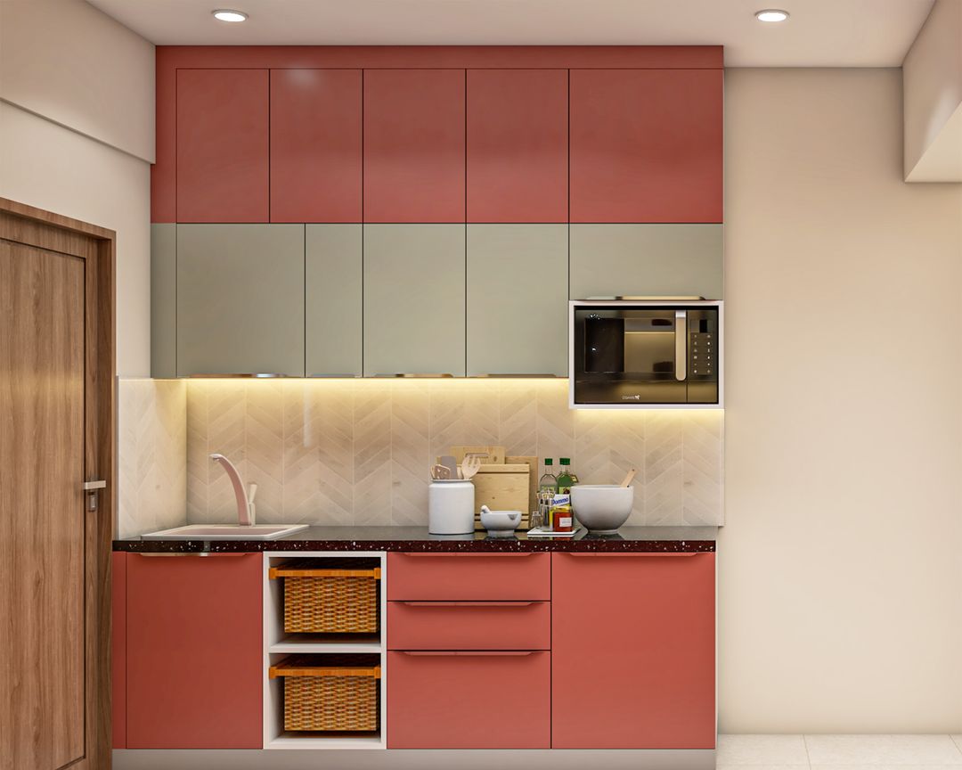 Modern Parallel Kitchen Design with Poppy and Grey Cabinets and Granite ...