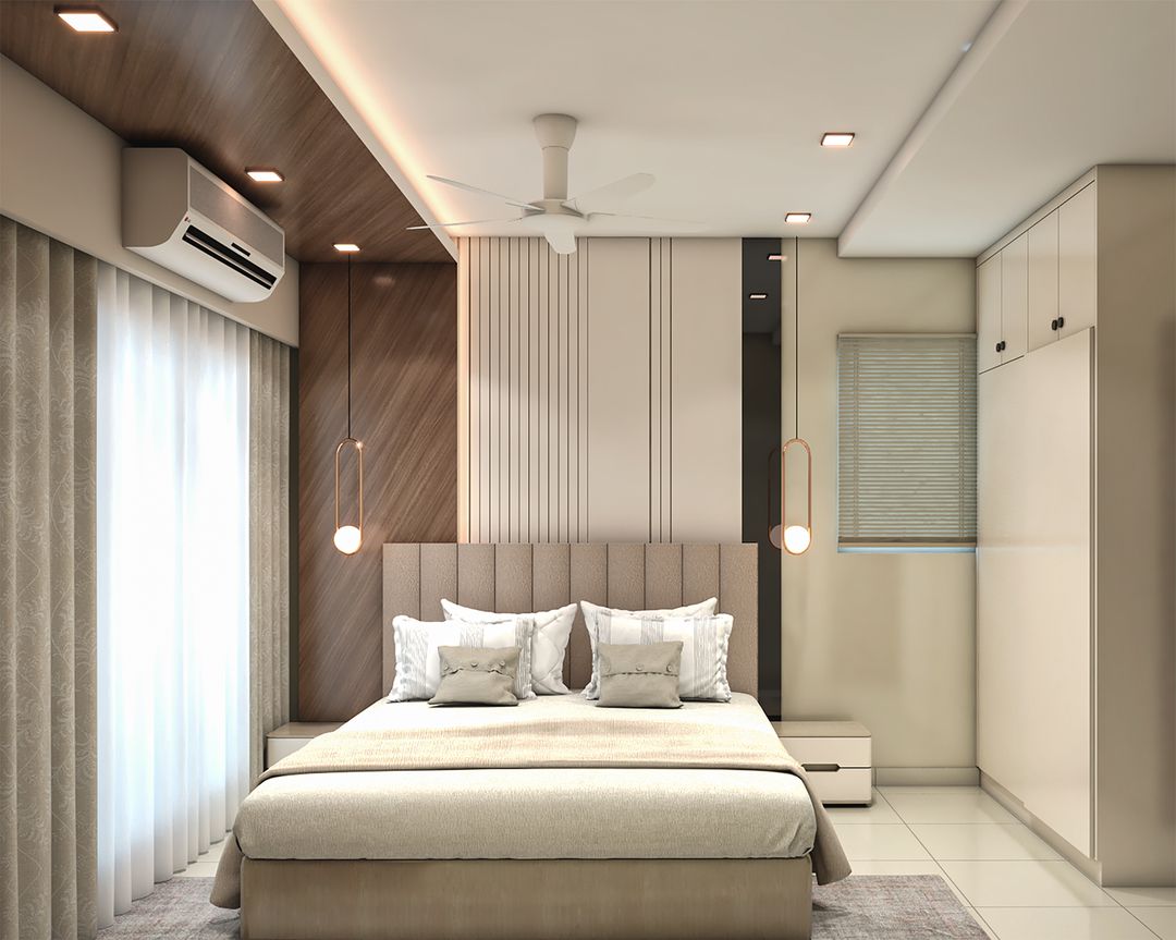 Paneled Contemporary Wall Design with Beige and Wood Textured Finish ...