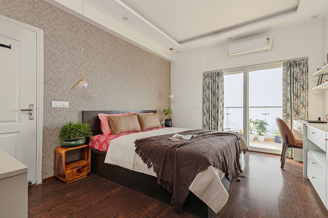 Modern Master Bedroom Design with Study and Built-In Storage Wall ...