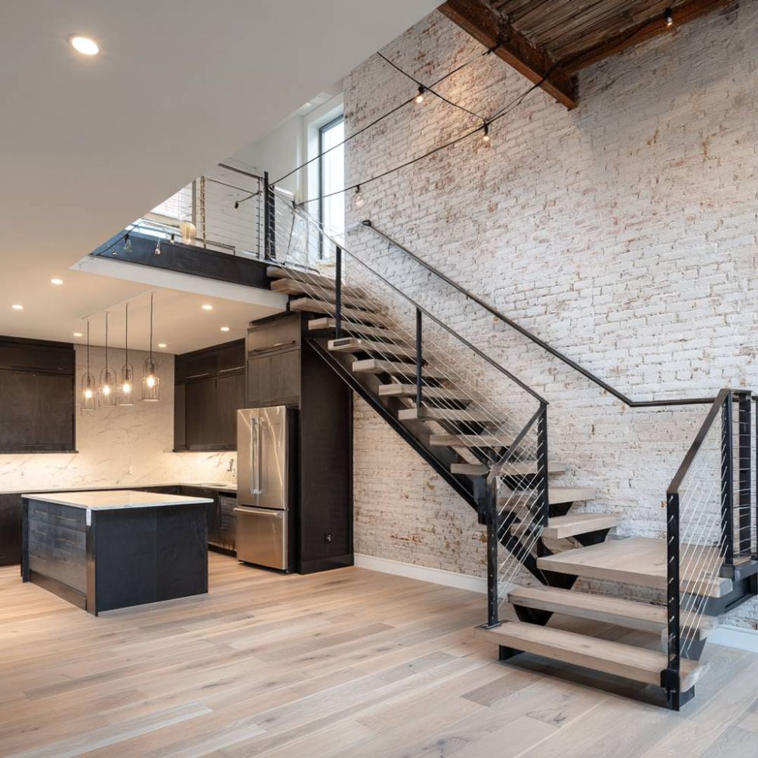 L-Shaped Rustic Staircase Design with Wood and Metal Details | Livspace