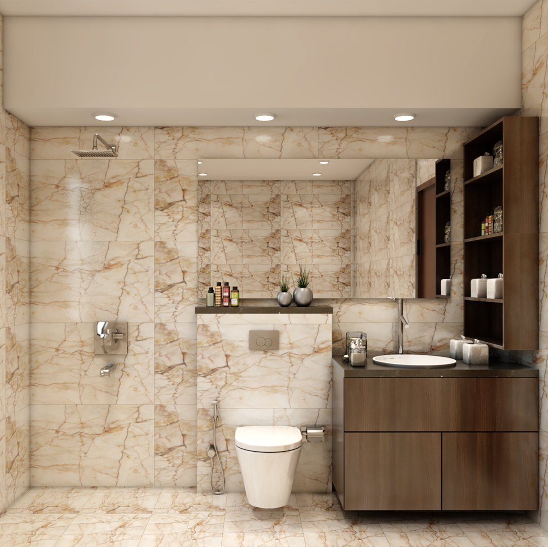 Contemporary Bathroom Design With Large Vanity | Livspace