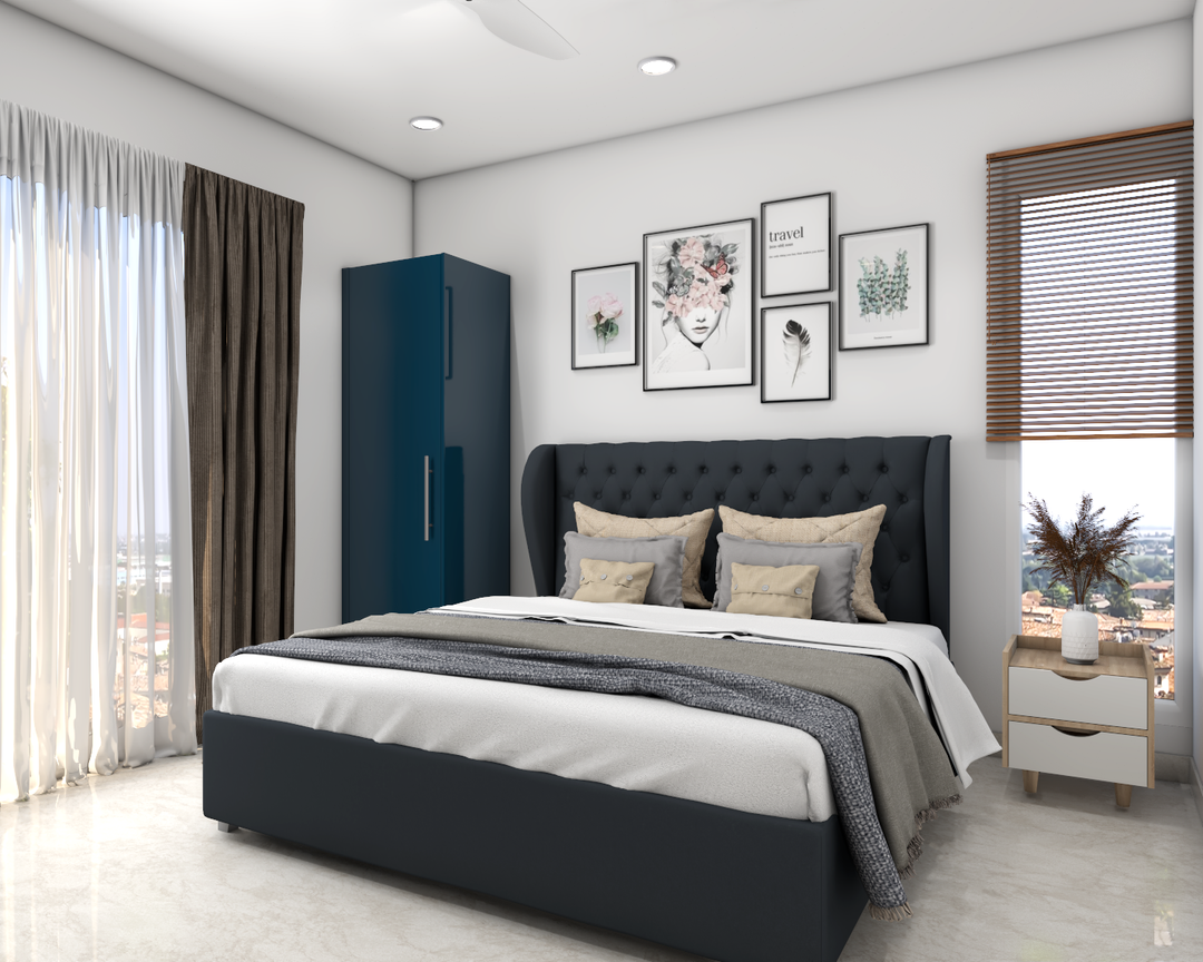 Navy Blue Themed Modern Master Bedroom Design | Livspace