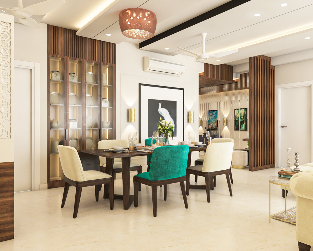 Spacious And Luxurious 6-Seater Dining Room Design | Livspace