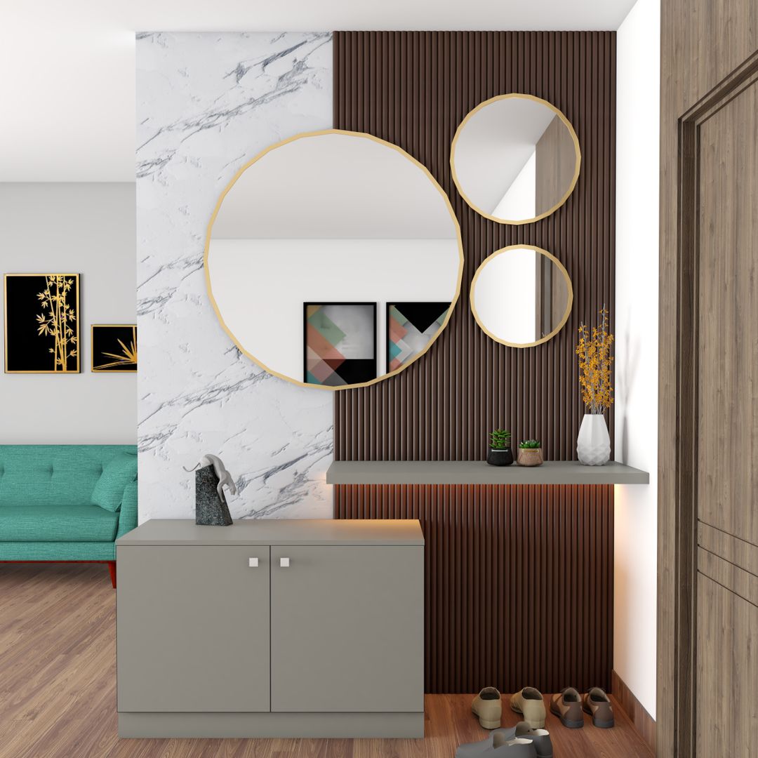 Classic Foyer Design With Vertical Wooden Panels And Task Lighting ...
