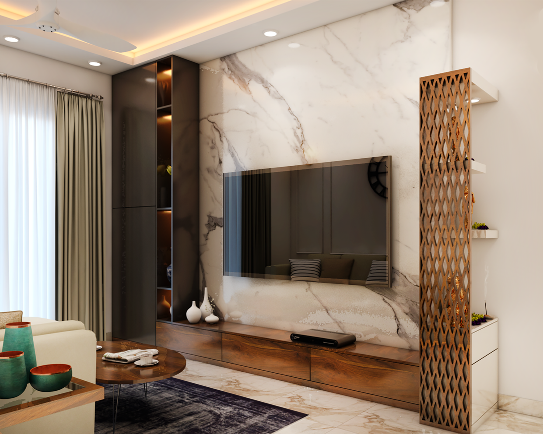 Convenient Modern Style Low Maintenance TV Unit Design | Livspace