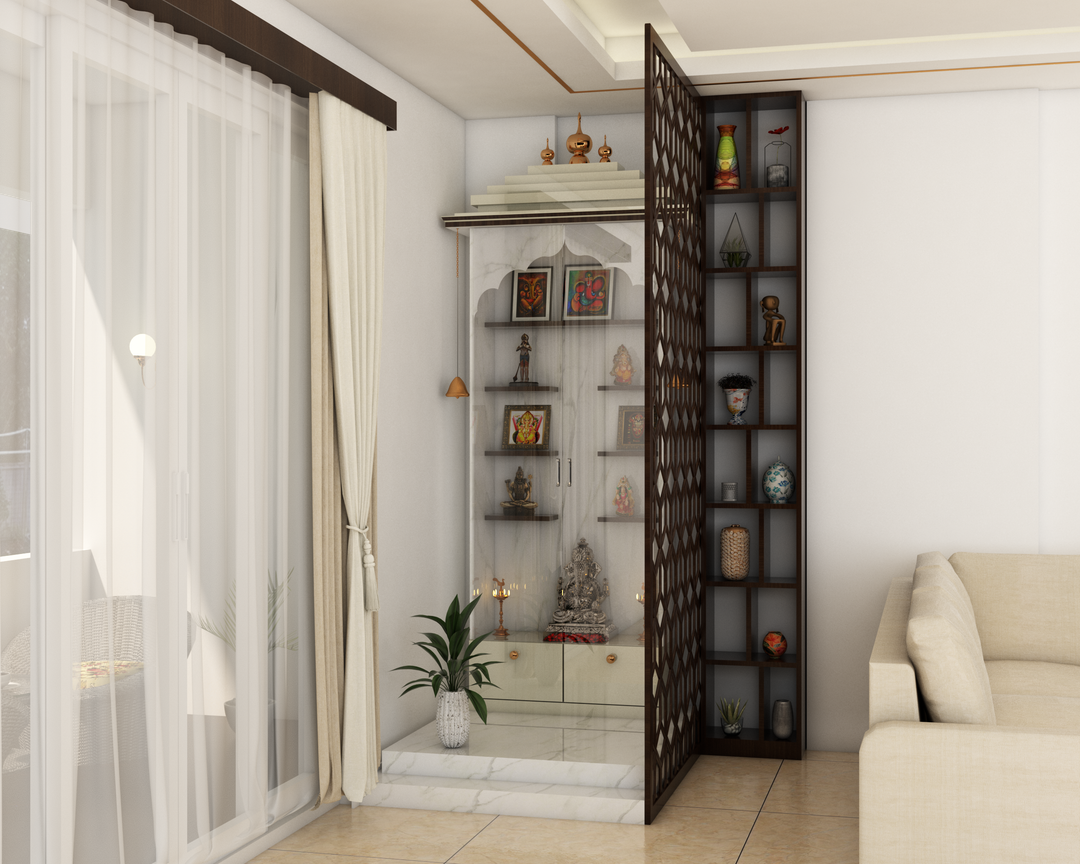 Compact Traditional Pooja Room Design With Mable Interiors | Livspace