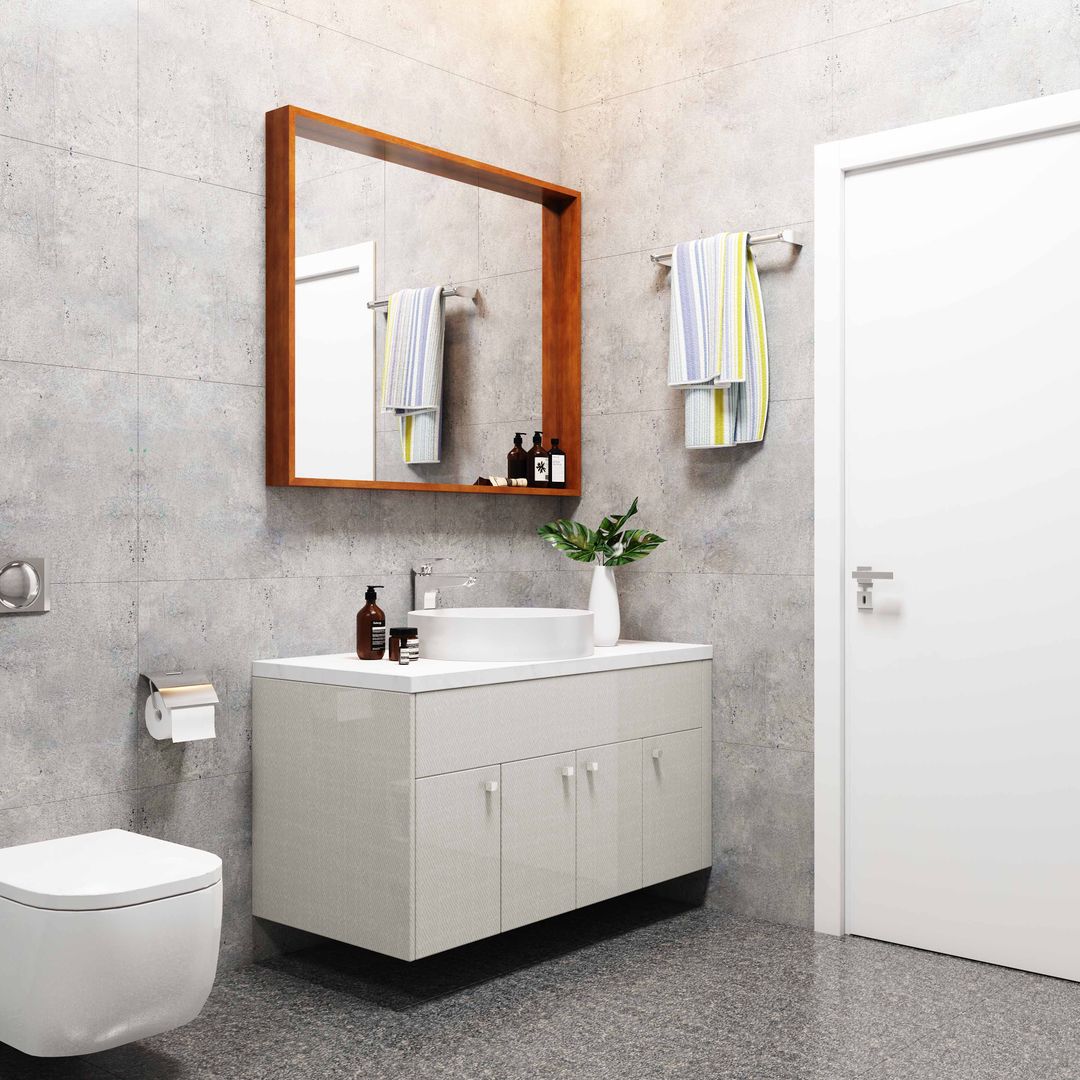 Matte Ceramic Light Grey Bathroom Tile Design | Livspace