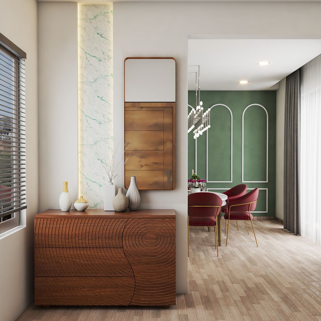 Spacious Foyer Design With Textured Wooden Storage - 7x9 Ft | Livspace