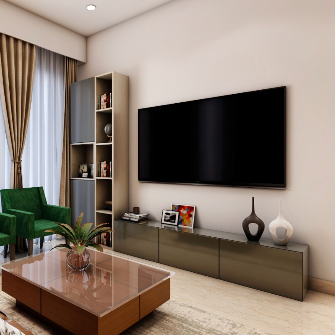 Brown TV Cabinet With A Tall Storage Unit | Livspace