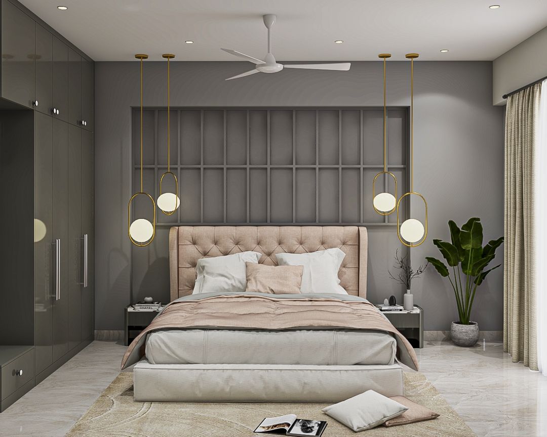 Spacious Modern Master Bedroom Design with Wardrobe, Side Tables and King Bed | Livspace