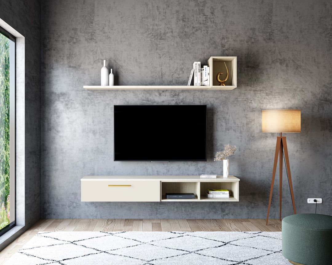 Customizable Modern Pumic Grey TV Unit Design: Wall Mounted Drawer with ...