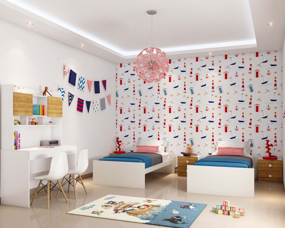 Beach Themed Modern Wallpaper Design for Kids Bedroom | Livspace
