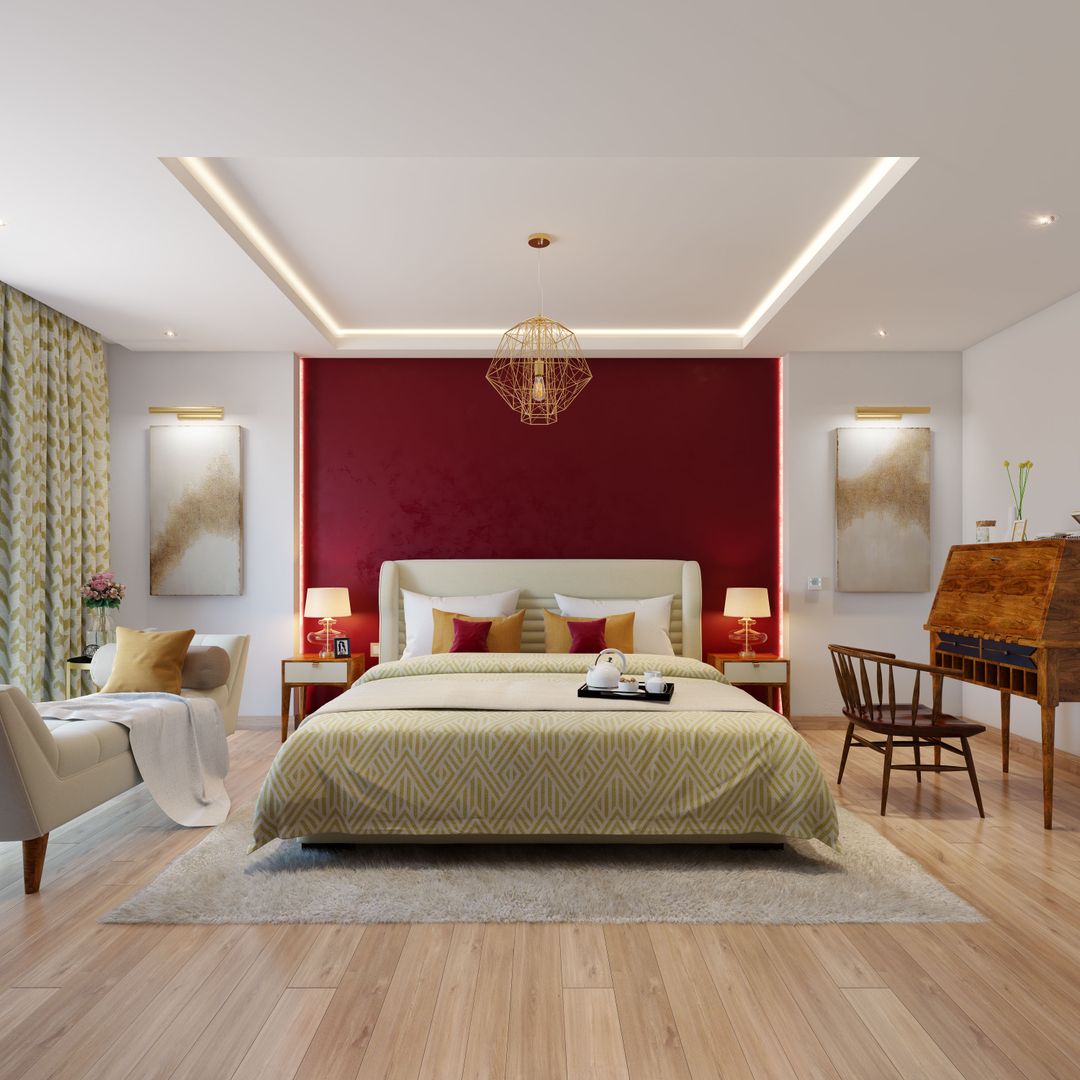 Rectangle Double-Layered Gypsum Ceiling Design With Cove Lights | Livspace