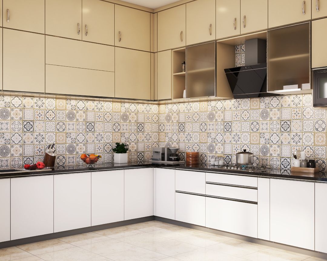 Multicoloured Moroccan Vitrified Kitchen Tile Design | Livspace