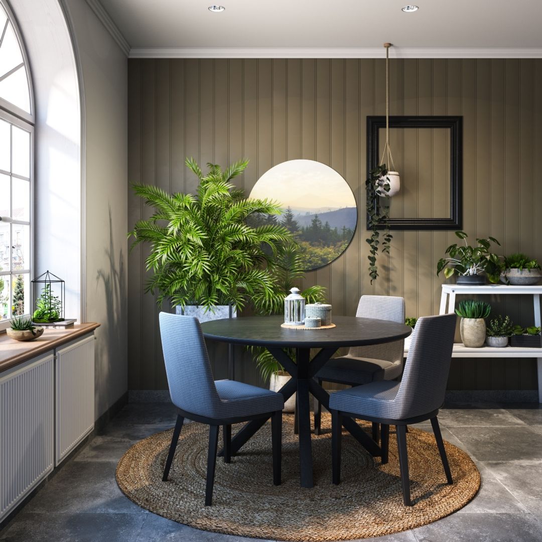 Light Brown Tropical Wall Panelling For Dining Rooms | Livspace