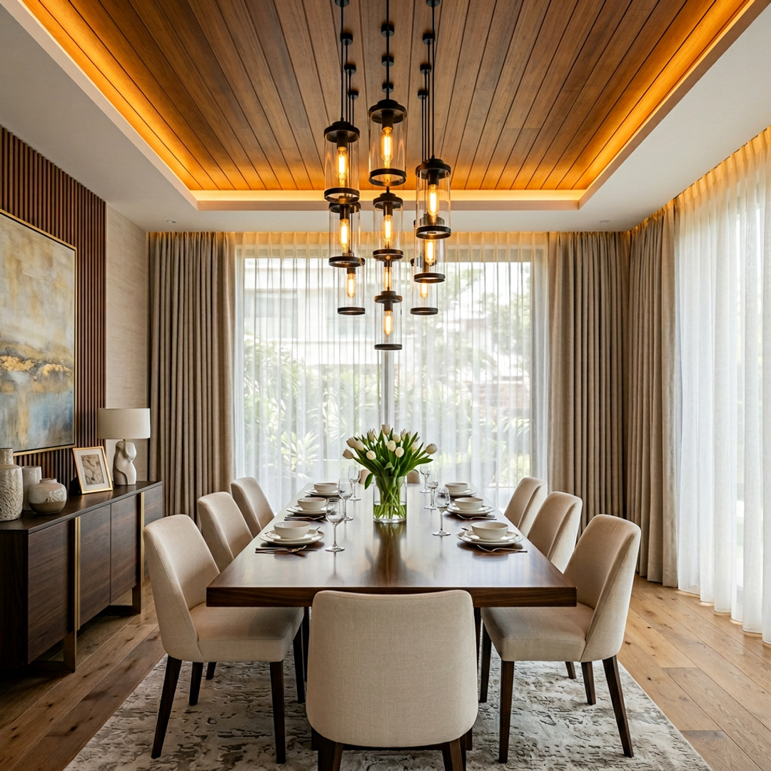 Contemporary Rectangular False Ceiling Design with Painted Louvers and ...
