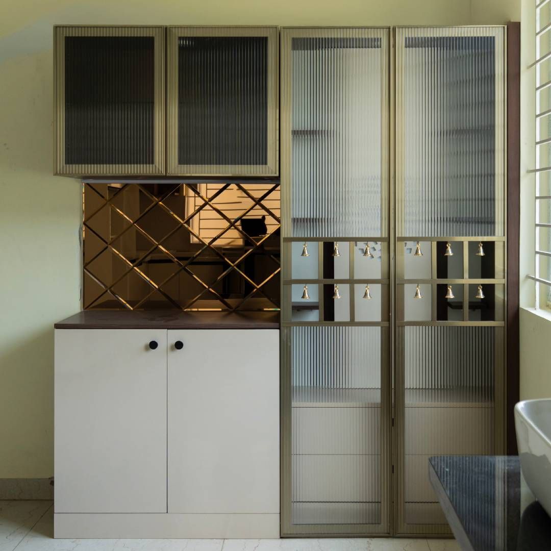 Contemporary Crockery Unit Design with White and Profile Glass Shutters ...