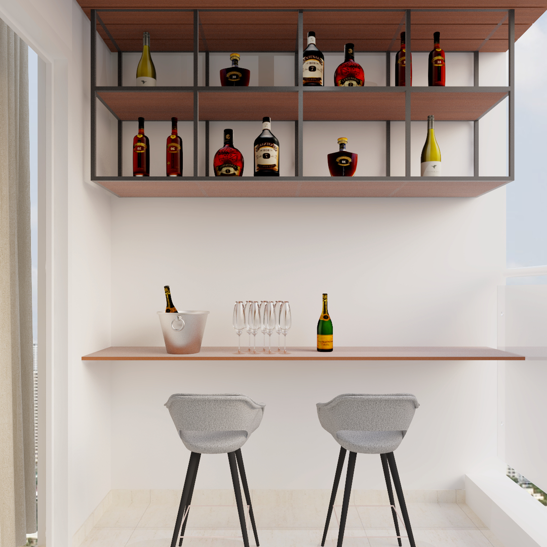 Compact Balcony Design With Open Bar Setup | Livspace