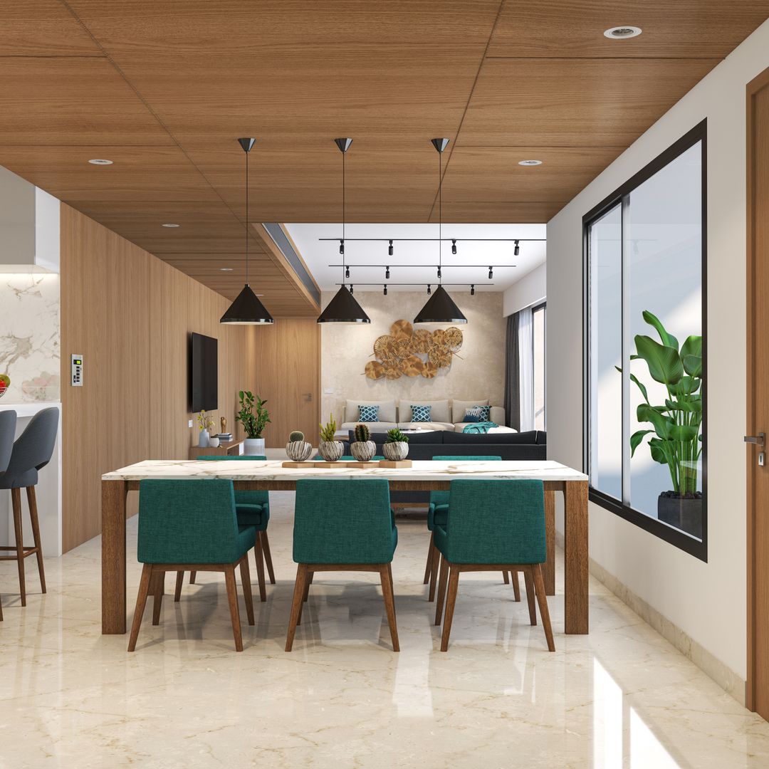 Contemporary Design Six-Seater Open Dining Room | Livspace