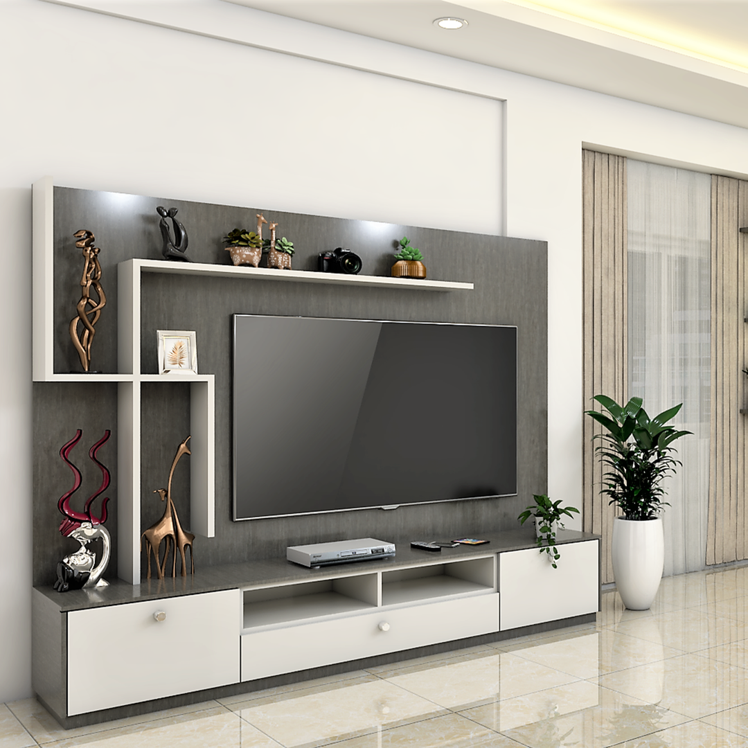 Compact Modern Style Maximum Storage Living Room Design | Livspace