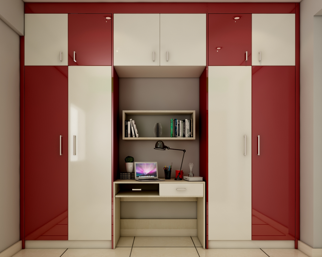 Multicolour Spacious Wardrobe with Study Area Between Wardrobes | Livspace