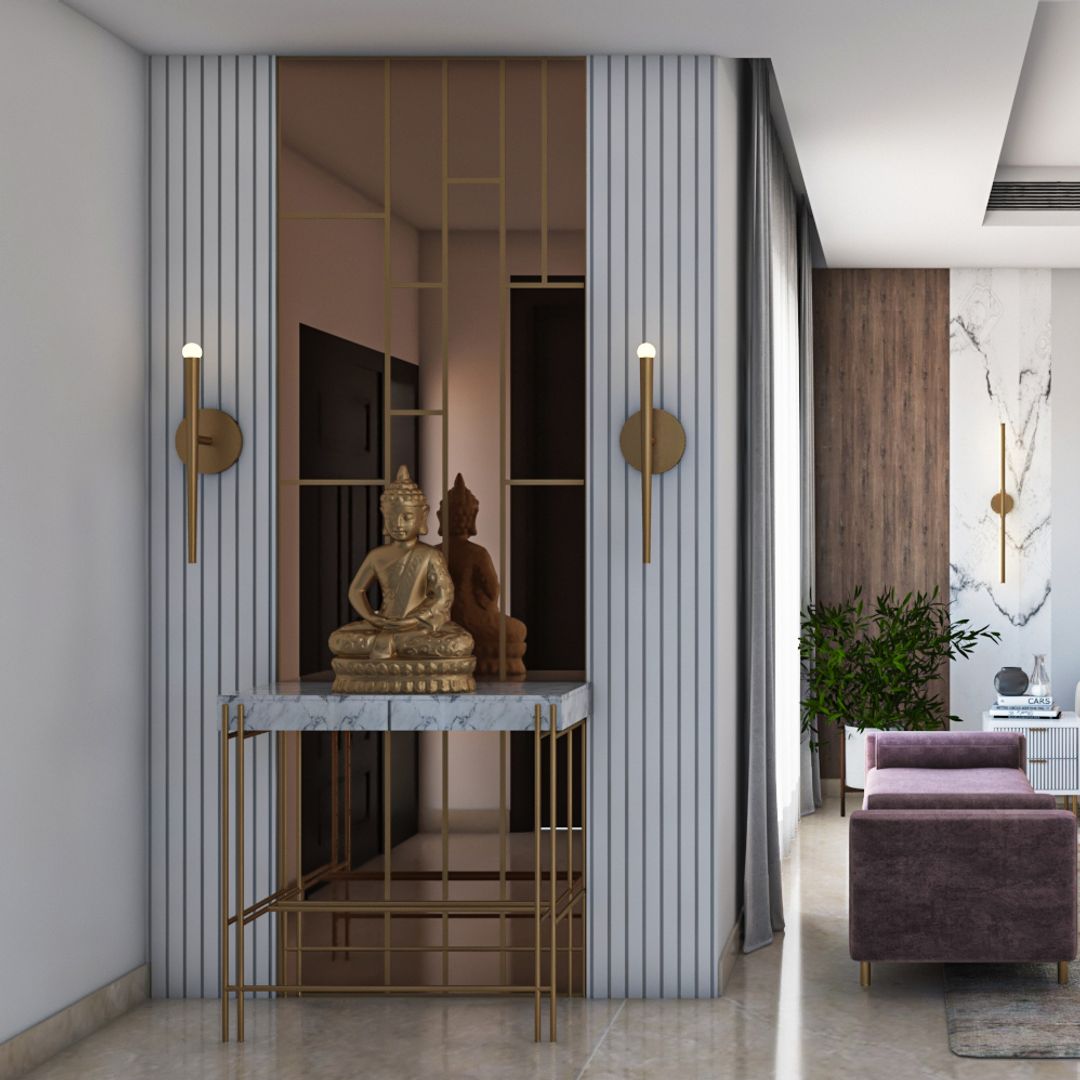 Compact Foyer Design With Bronze Tinted Mirror | Livspace