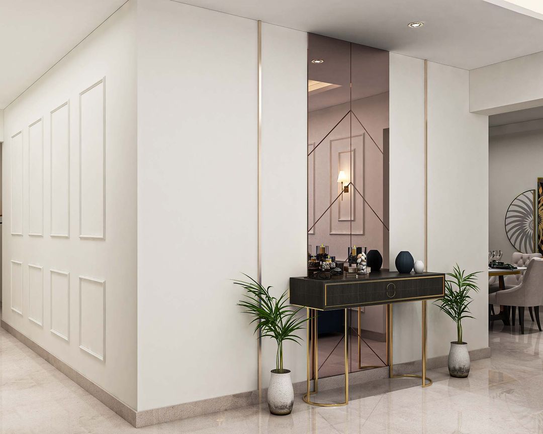 Contemporary Foyer With Toughened Mirror and Sleek Decor | Livspace