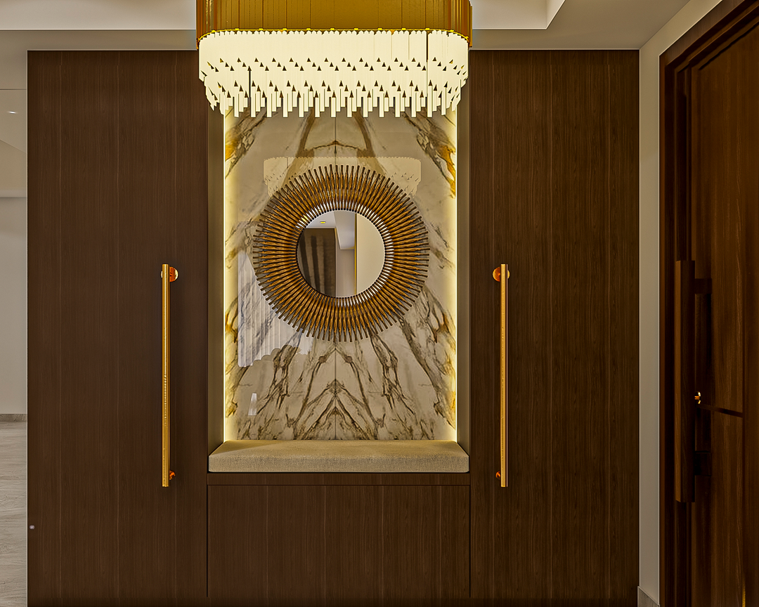 Spacious Foyer Design Idea With Chandelier | Livspace