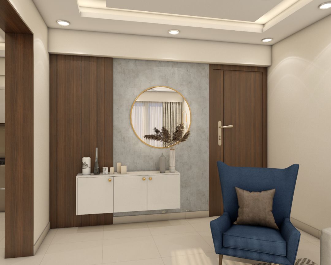 Contemporary Spacious Foyer With Gold Frame Mirror | Livspace