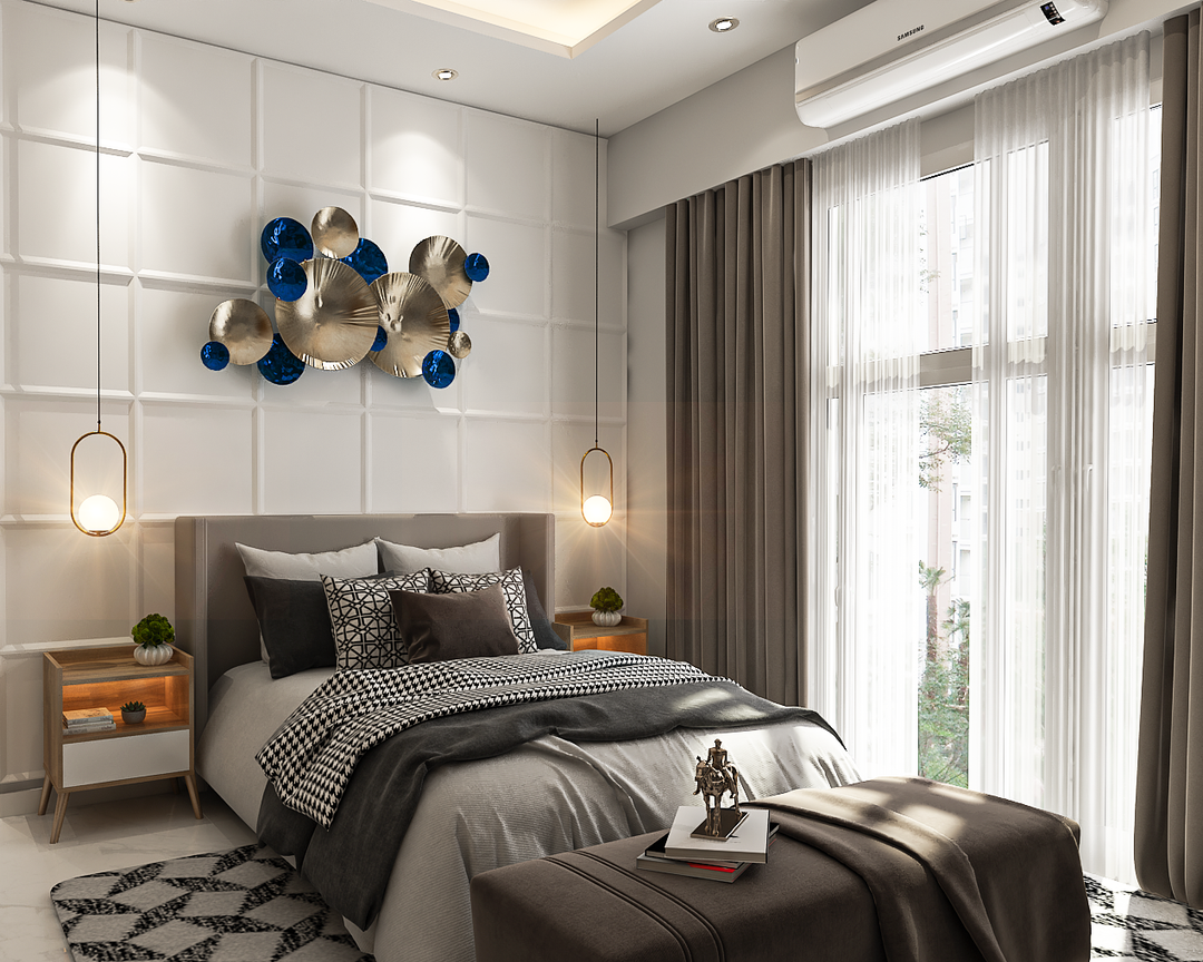 Convenient Modern Theme Compact Sized Guest Bedroom Design| Livspace