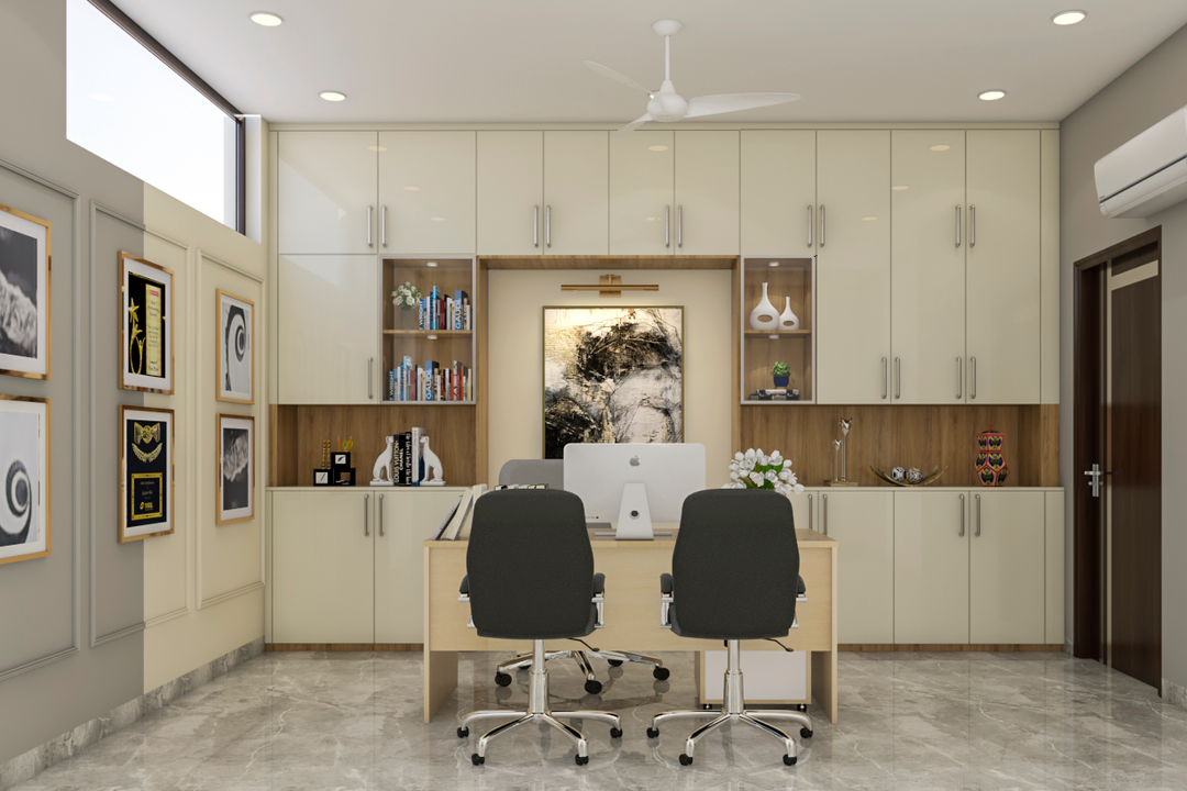 Contemporary Home Office Design With Cupboard | Livspace