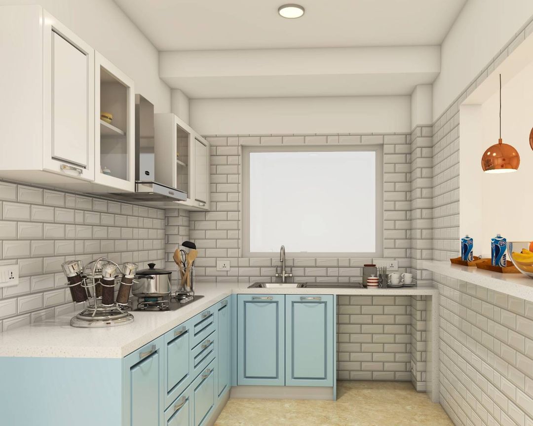 Compact L-Shaped Kitchen Design WIth Breakfast Counter | Livspace