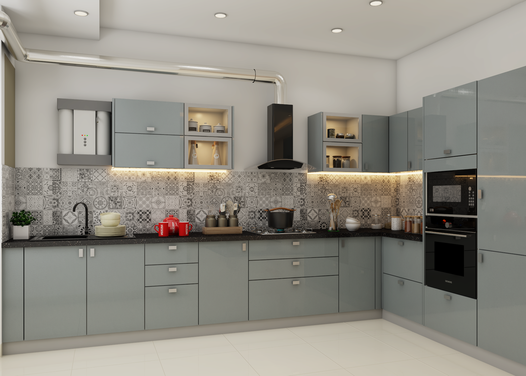 Modern Grey Kitchen Design with Task Lighting and In-Built Appliances ...