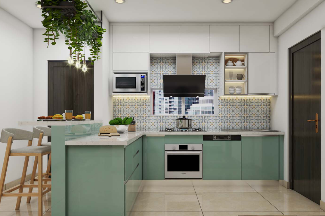 Dual Tone Modern Spacious Open Kitchen Design | Livspace